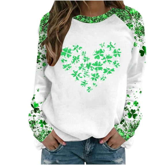 FAWUUDO Womens Raglan Sleeve Sweatshirt St Patricks Day Print Loose Fit ...