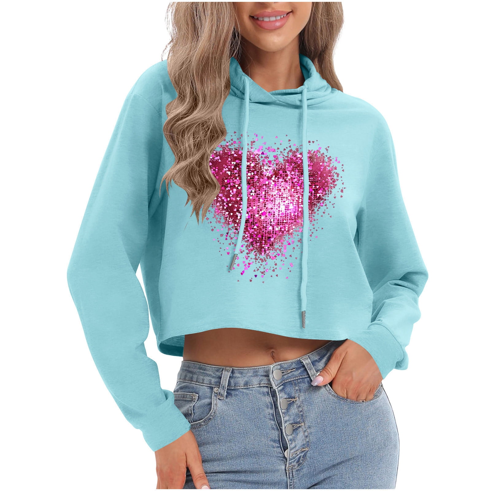 FAWUUDO Womens Romantic Valentines Graphic Hoodie Long Sleeve Pullover ...