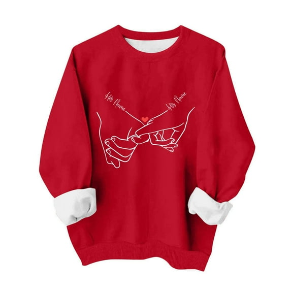 FAWUUDO Womens Romantic Valentines Graphic Top Long Sleeve Round Neck ...