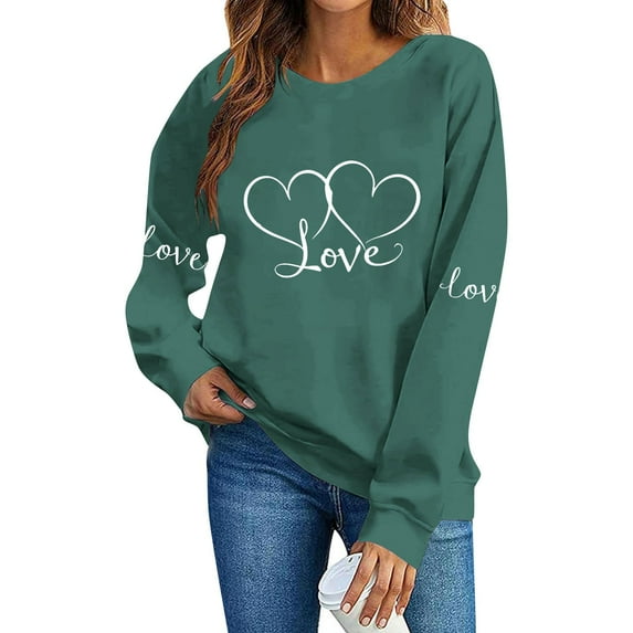 FAWUUDO Womens Valentines Day Sweatshirt Heart Print Crewneck Long ...