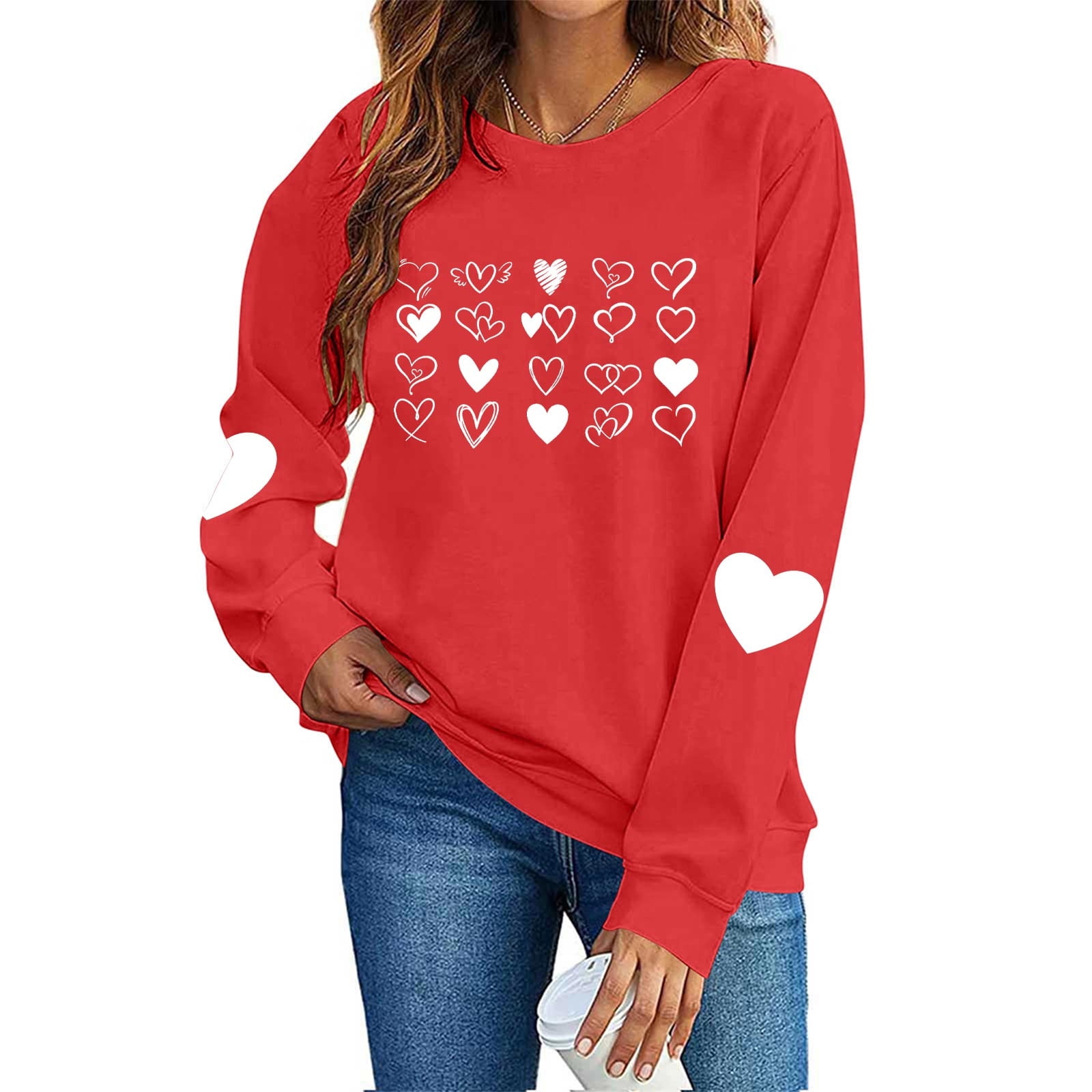 FAWUUDO Womens Valentines Themed Heart Design Sweatshirt Loose Fit ...