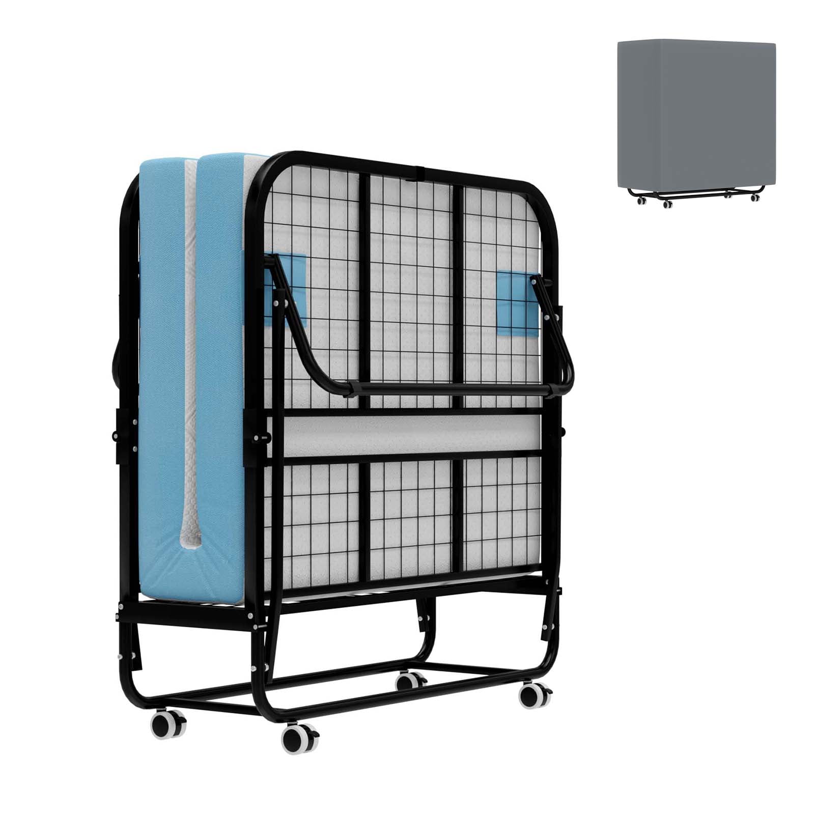 Folding Bed with Mattress, Memory Foam, 75x38 Twin Size Steel Frame ...