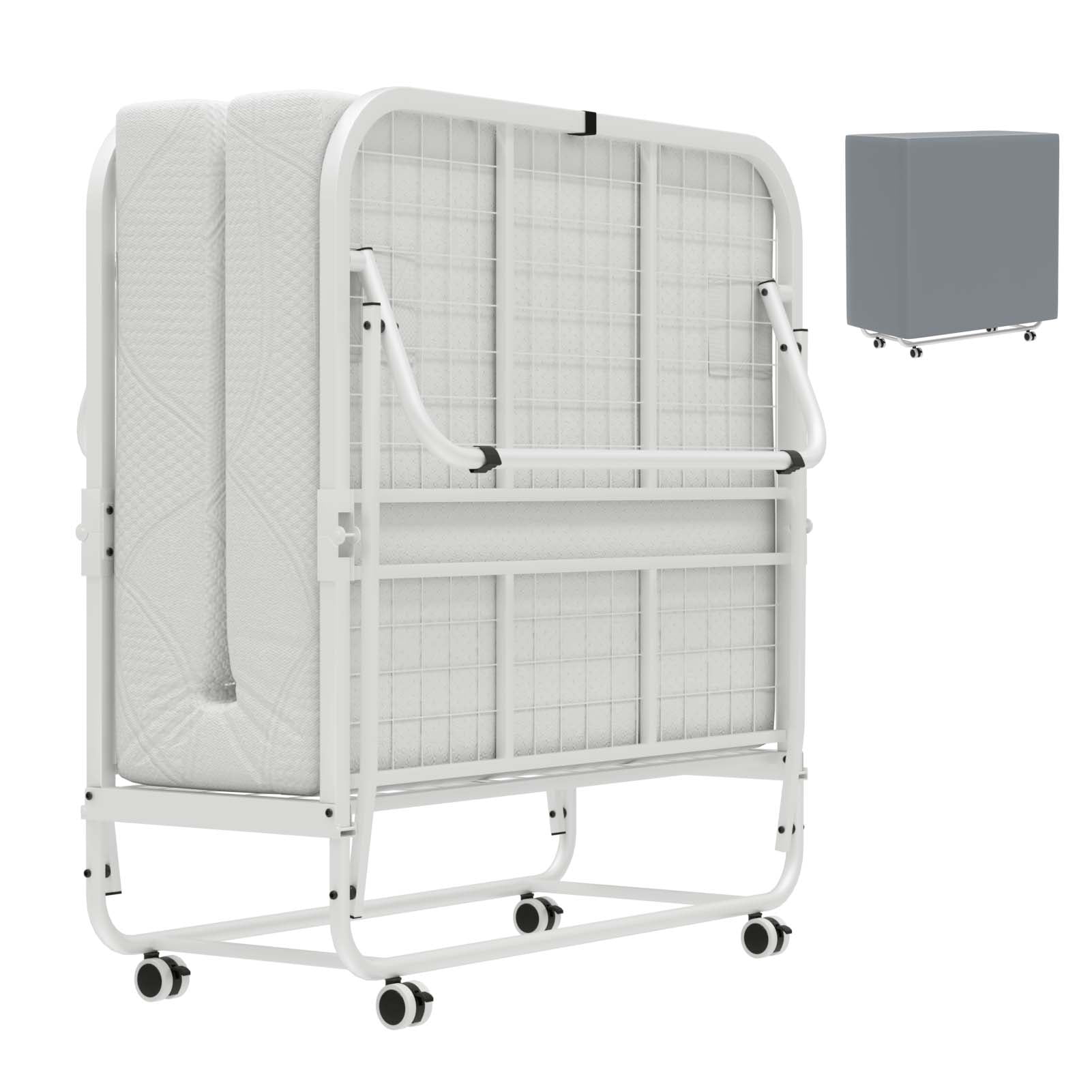 FAYEAN Folding Bed with Mattress, Twin Size 75x38, Roll Away Guest Bed ...