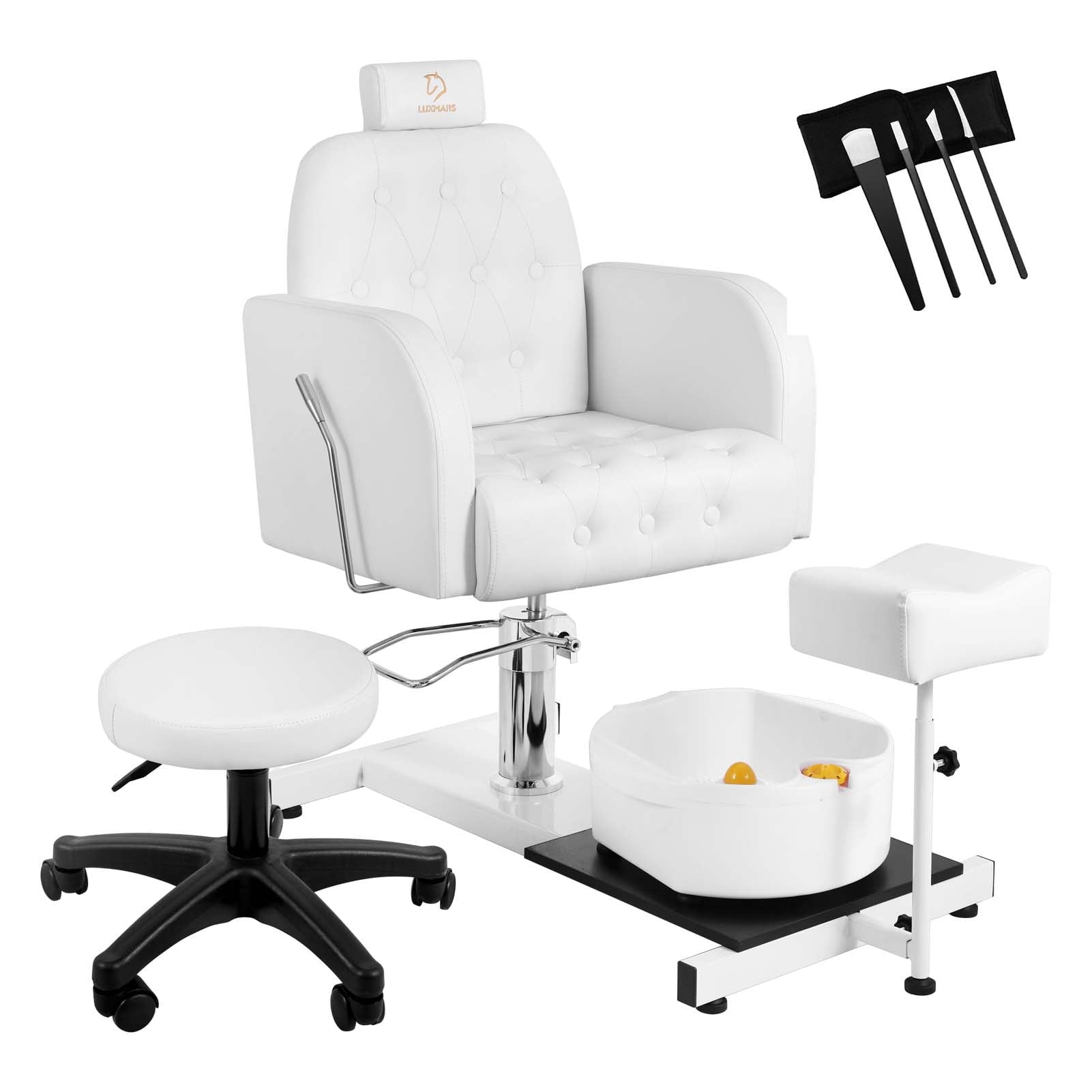Pedicure Chair with Foot Massage Basin & Stool, Hydraulic Adjustable ...