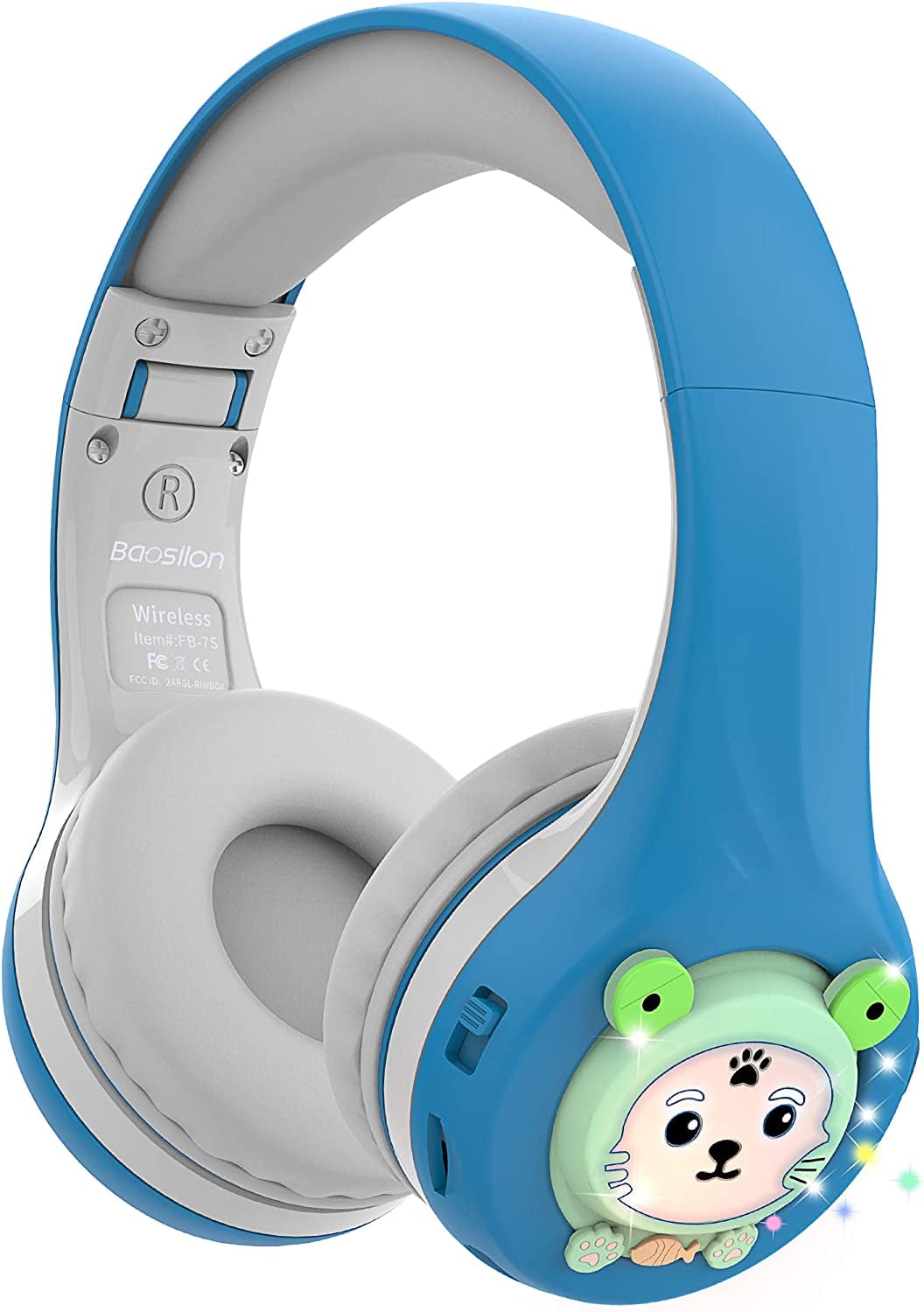 FB-7S Frog Kids Headphones Bluetooth, LED Light Up Bluetooth Headphones ...