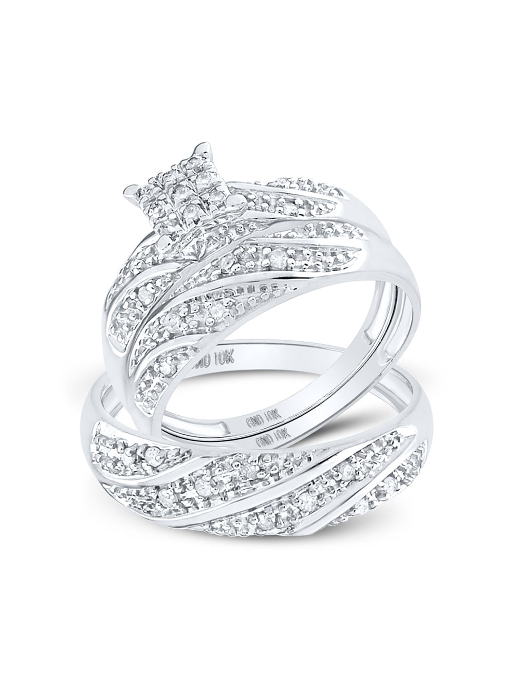 FB Jewels 10k White Gold Diamond Cluster Womens Mens Matching Trio ...