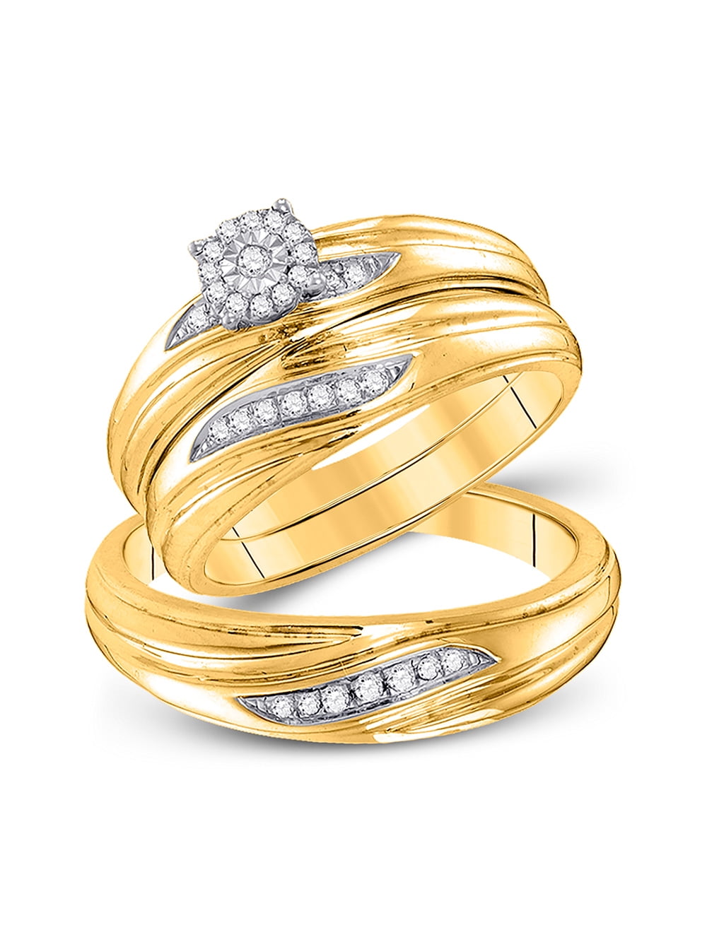 FB Jewels 10k Yellow Gold Diamond His & Hers Matching Trio Wedding ...