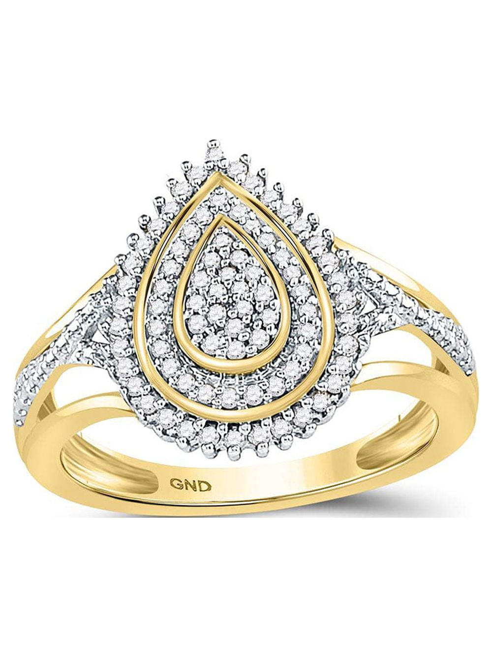 FB Jewels 10kt Yellow Gold Womens Round Diamond Concentric Teardrop ...