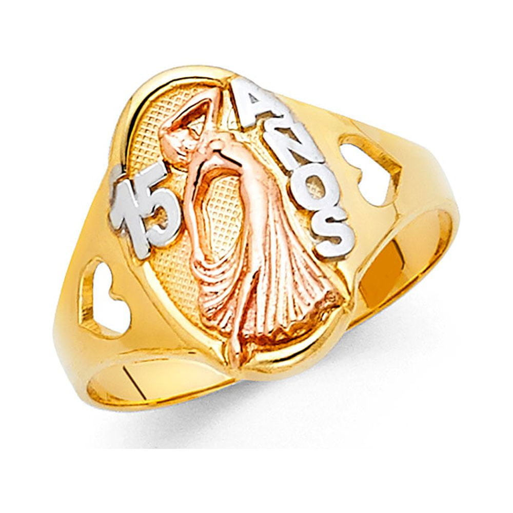 FB Jewels 14K White Yellow and Rose Three Color Gold Fifteen 15 Year ...