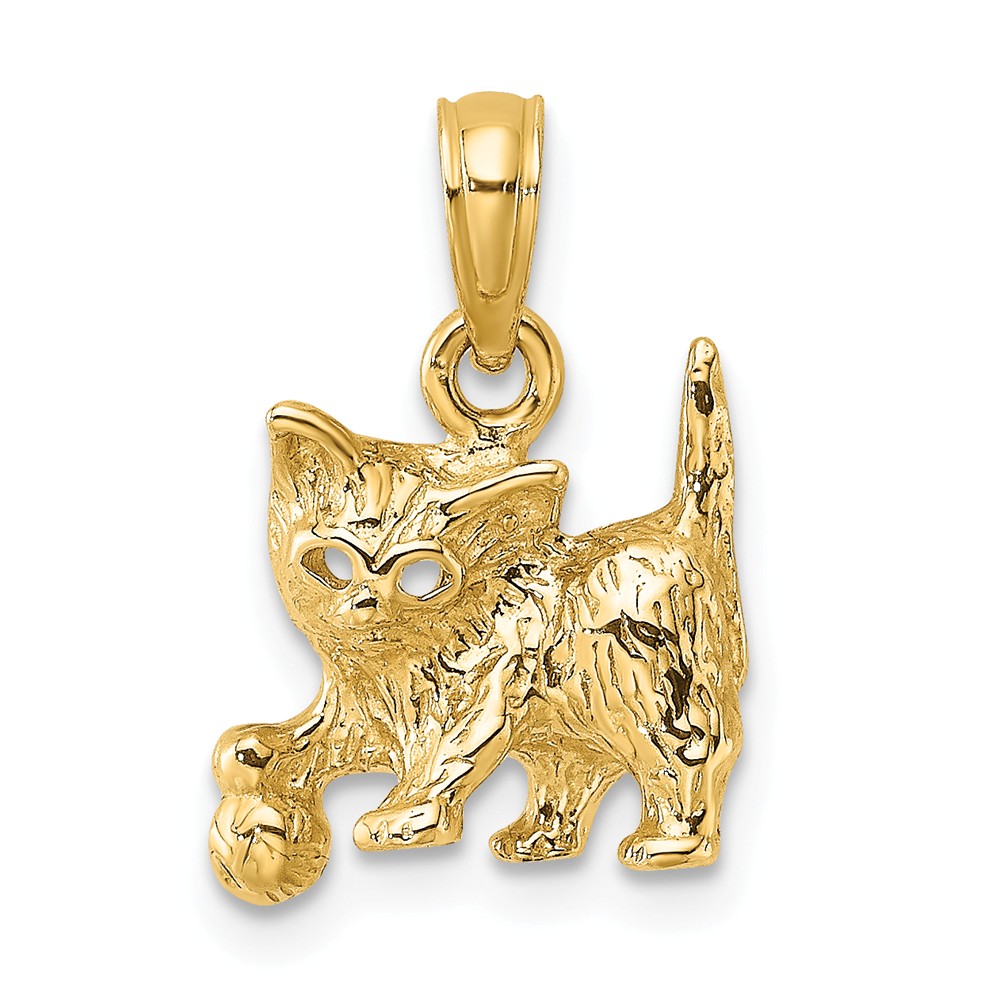 FB Jewels 14K Yellow Gold Cat with Ball and Cut Out Eyes 2D Pendant ...