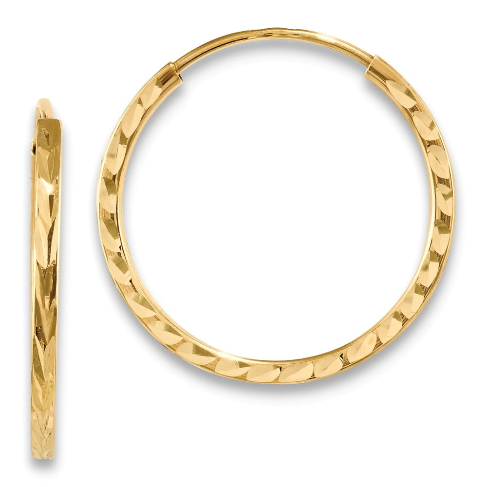 FB Jewels 14K Yellow Gold Diamond-cut Square Tube Endless Hoop Earrings ...