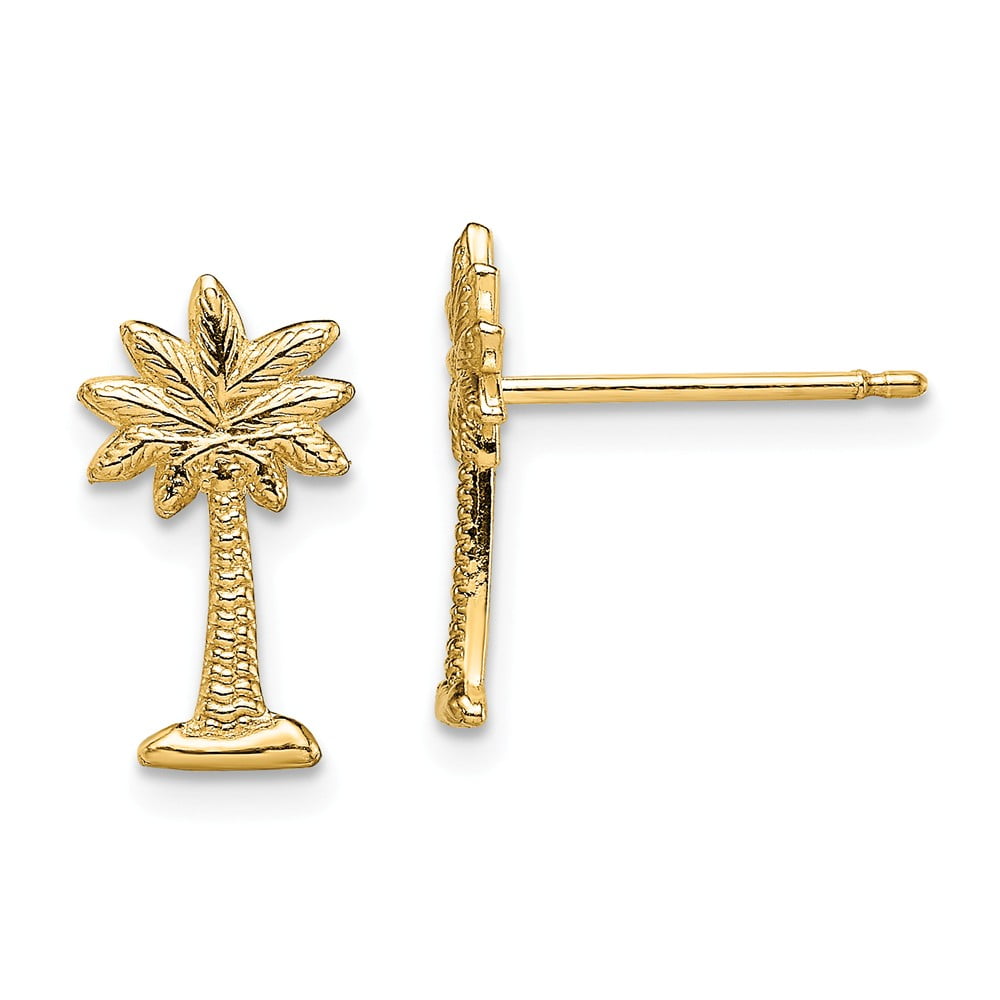 FB Jewels 14K Yellow Gold Mini Palmetto Palm Tree Post Earrings 2D and ...