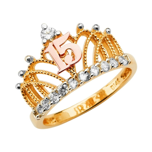 FB Jewels 14K Yellow White and Rose Three Color Gold Fifteen 15 Year ...