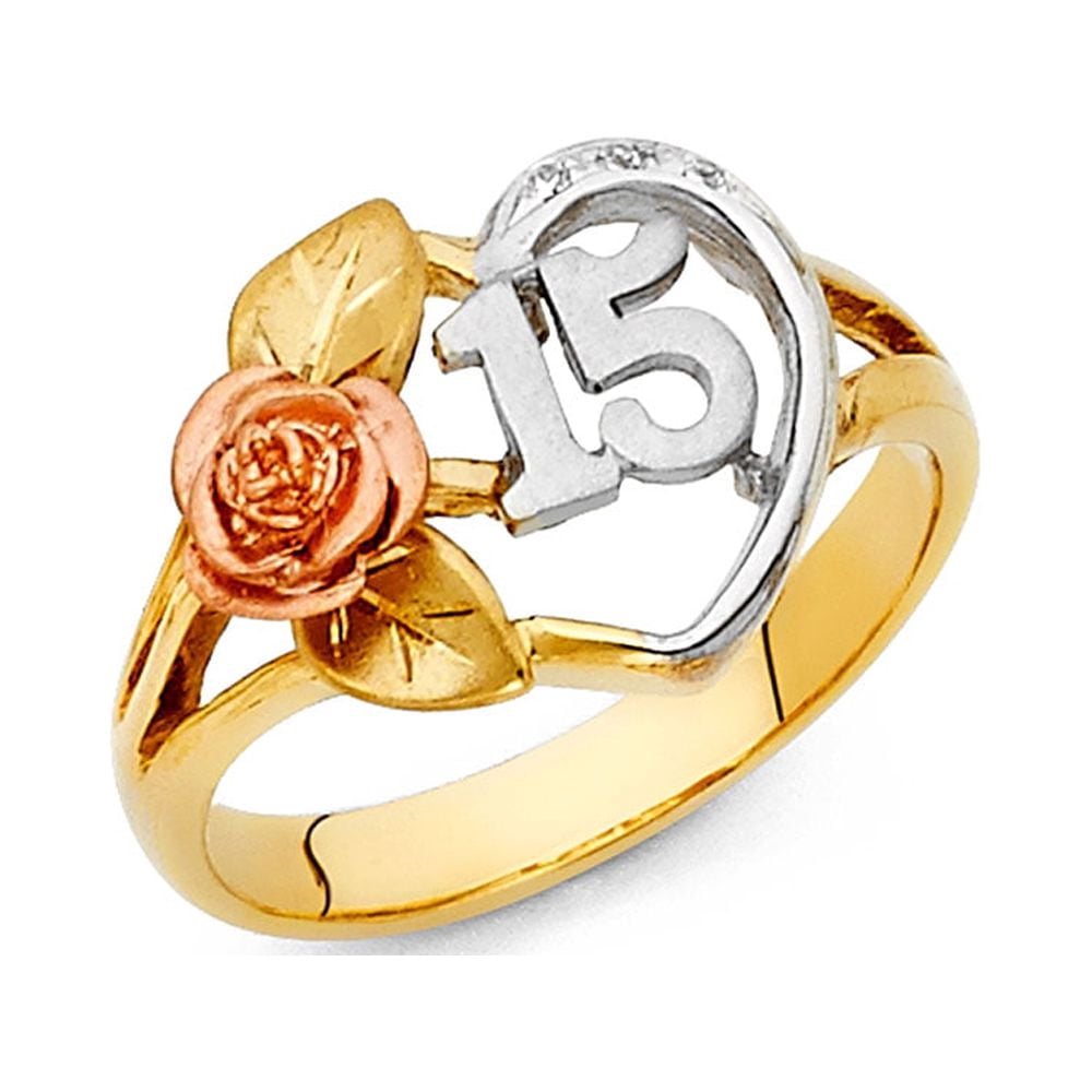 FB Jewels 14K Yellow White and Rose Three Color Gold Fifteen 15 Years ...