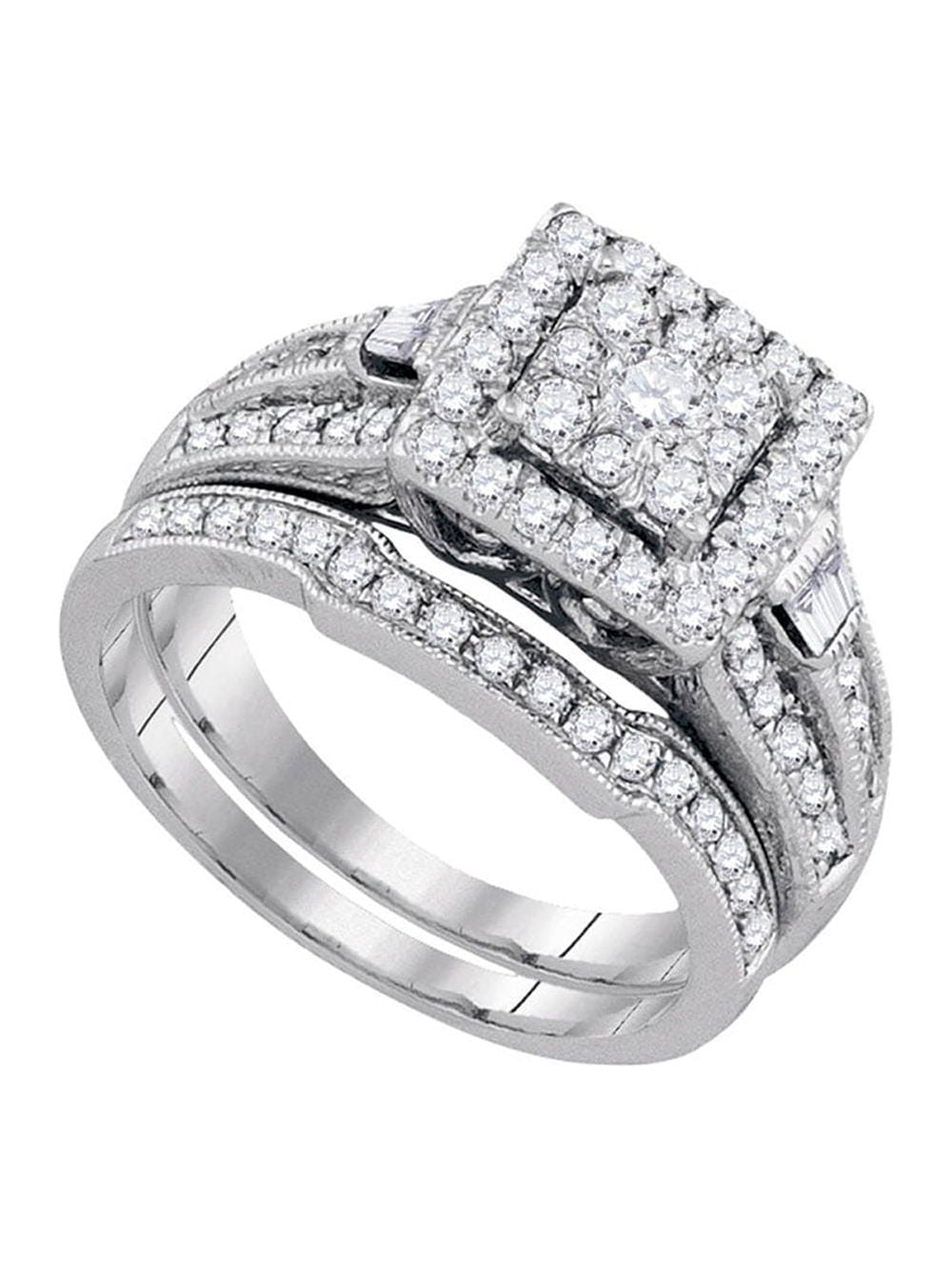 FB Jewels 14kt White Gold Round Diamond Square Bridal Wedding Ring Band ...