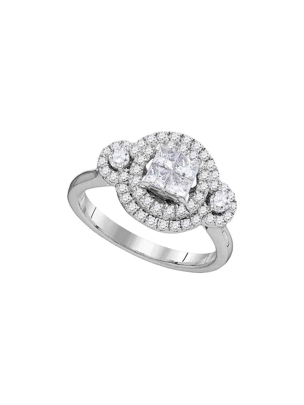Fb Jewels 14kt White Gold Womens Princess Diamond Circle Frame Cluster