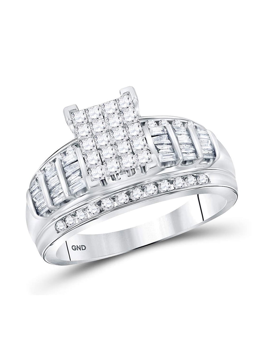 Fb Jewels 14kt White Gold Womens Princess Diamond Cluster Bridal