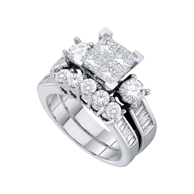 Fb Jewels 14kt White Gold Womens Princess Diamond Cluster Bridal
