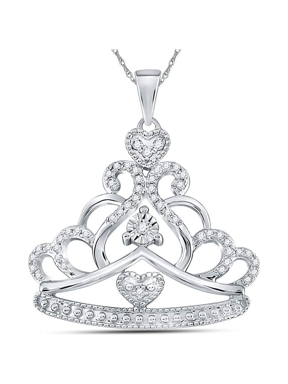 Fb Jewels 14kt White Gold Womens Round Diamond Crown Tiara Fashion