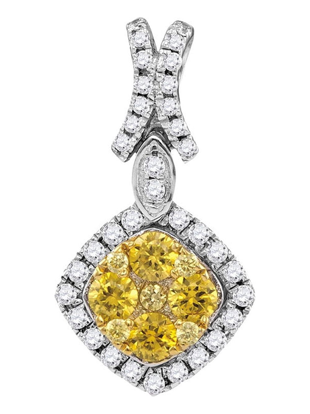 FB Jewels 14kt White Gold Womens Round Yellow Diamond Diagonal Square ...