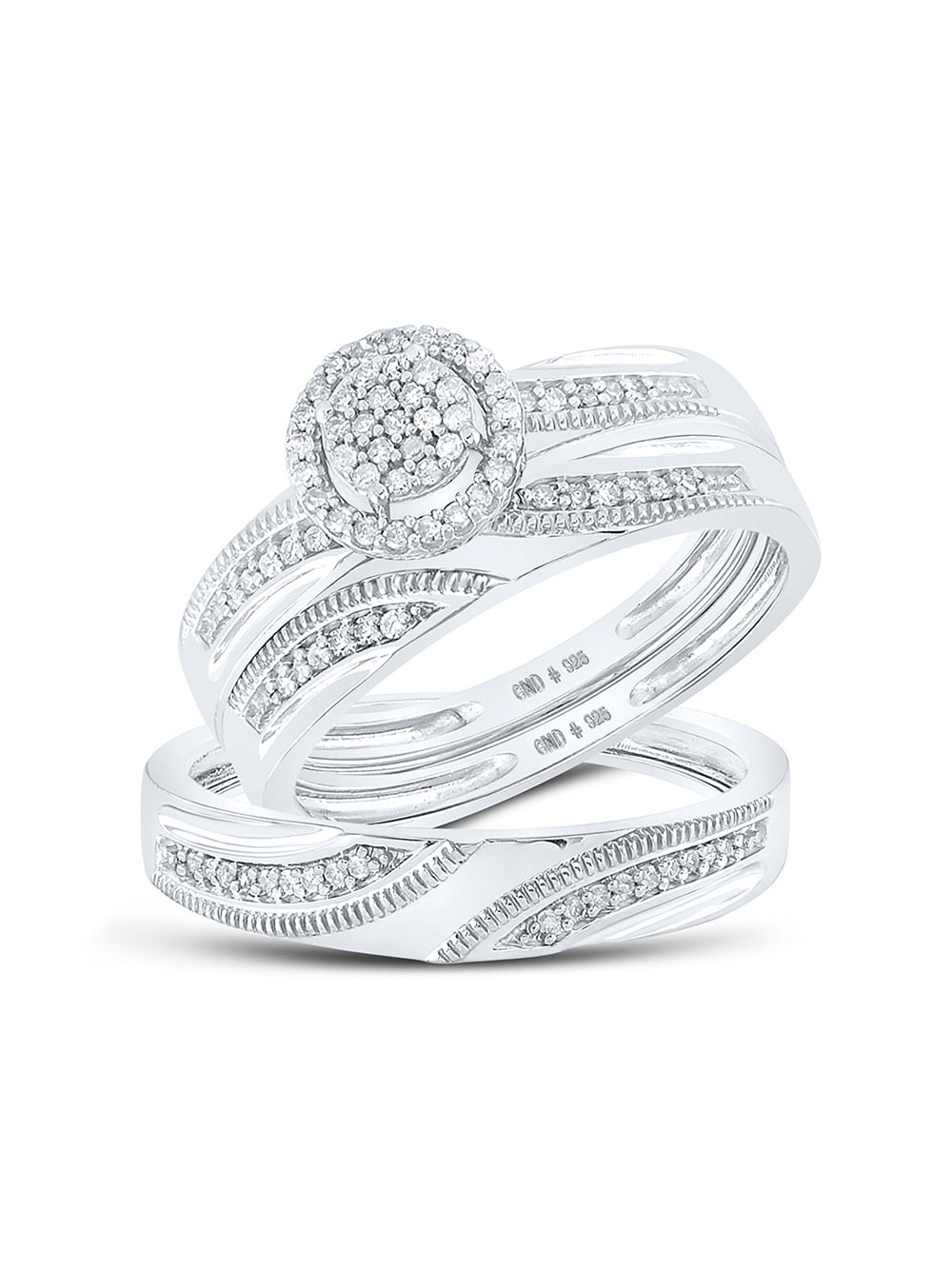 FB Jewels Sterling Silver His & Hers Round Diamond Cluster Matching ...