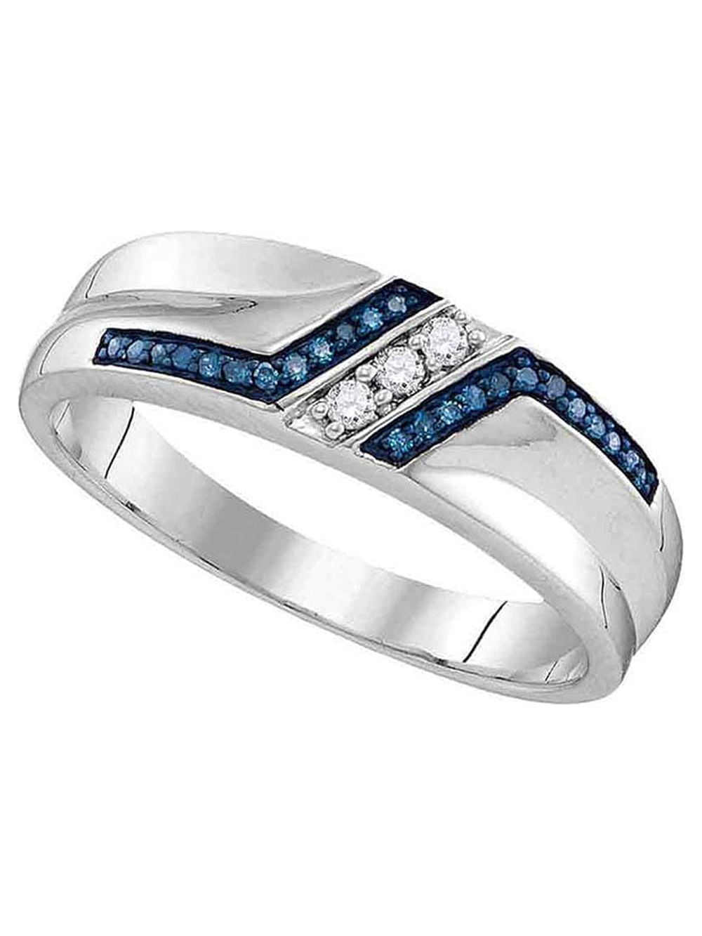 FB Jewels Sterling Silver Mens Round Blue Color Enhanced Diamond ...