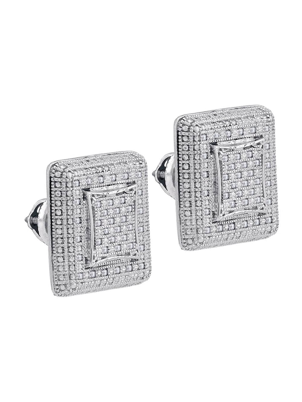 FB Jewels Sterling Silver Unisex Round Diamond Square Cluster Stud ...