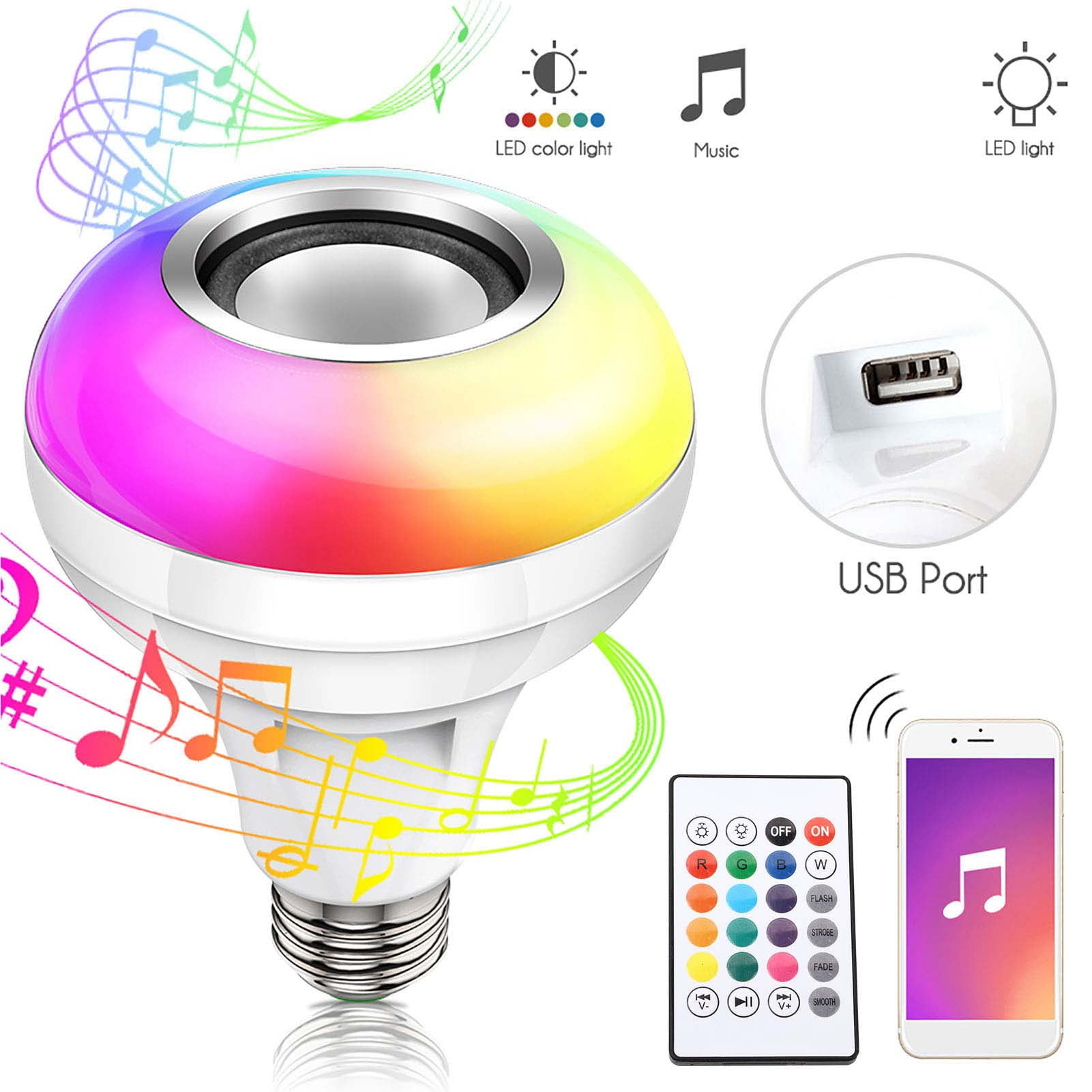 FBA Monopolys RGBW Bluetooths Music Bulb 24?key Remote Control USB Card ...