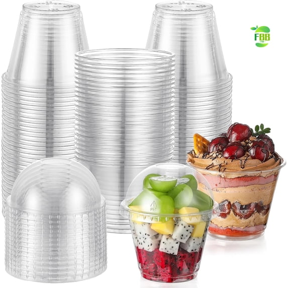 FBB 50 Sets, 9 oz Clear Plastic Cups with Dome Lids (No Hole ...