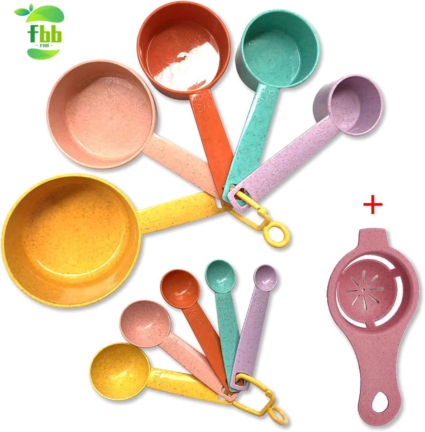 FBB Plastic Measuring Cups and Spoons Set - 10 Pcs Colorful Kitchen ...