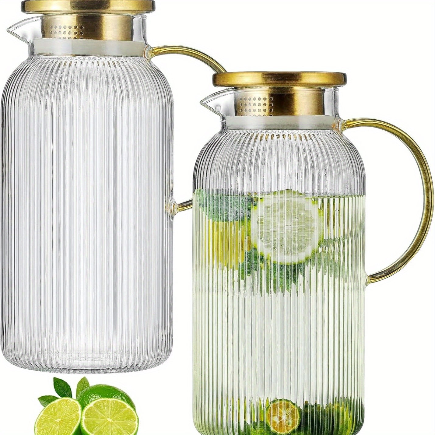 FBL&HM 2/4 PACK Glass Pitcher With Lid, 68 Oz/ 2 Liter Classic Vertical ...