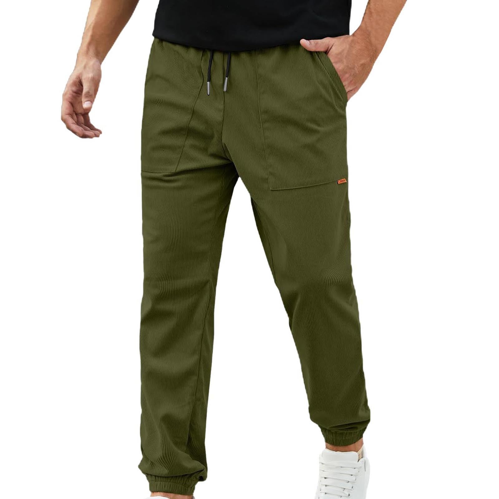 FBMDBB Men's Corduroy Pants Drawstring Waist Elastic Tapered Jogging ...