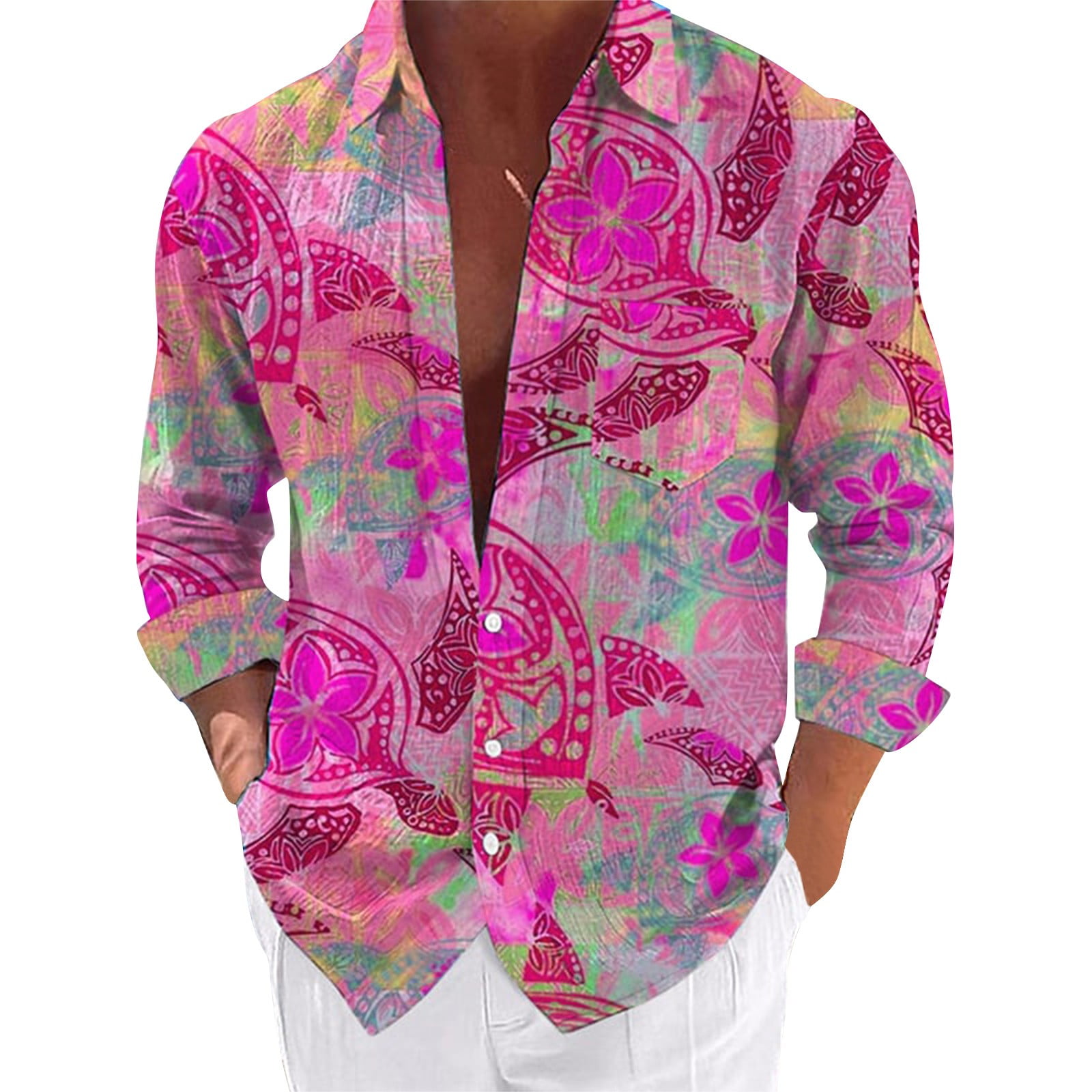 FBMDBB Men's Hawaii Shirts Casual Long Sleeve Button Down Shirts Band ...