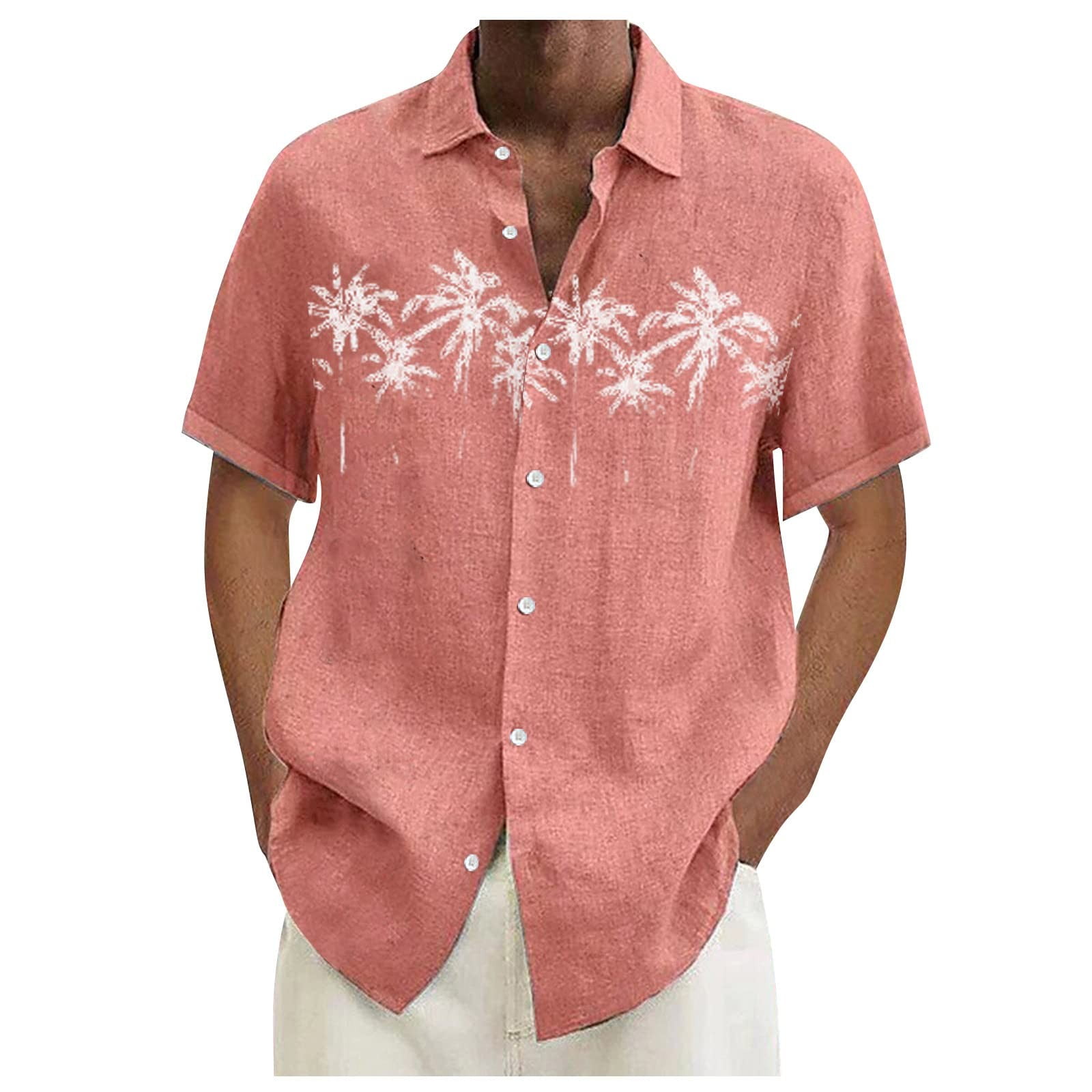 FBMDBB Mens Linen Shirts Short Sleeve Button Down Shirts Cotton Summer ...