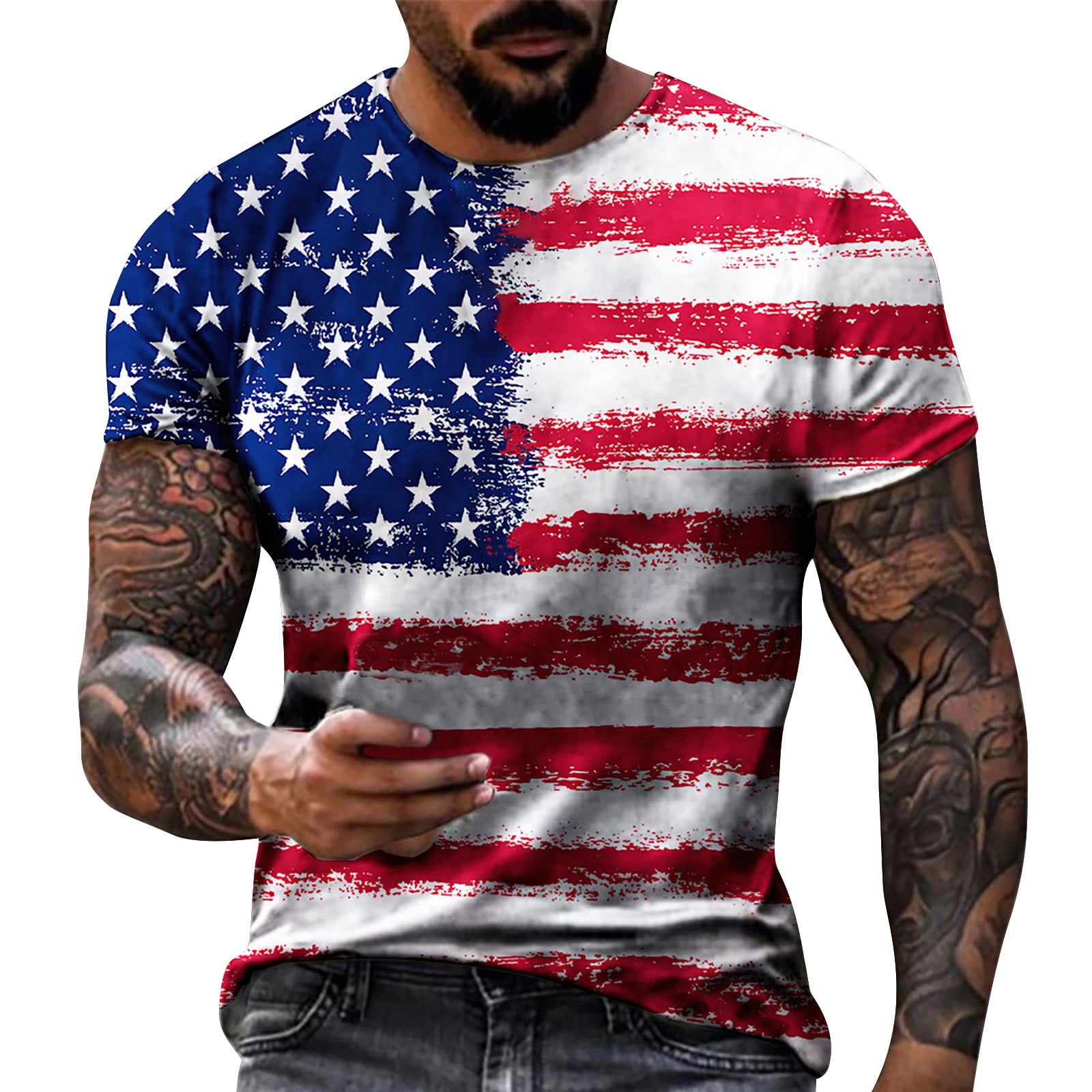 FBMDBB Mens USA Flag American Patriotic T Shirt Short Sleeve 4Th Of ...