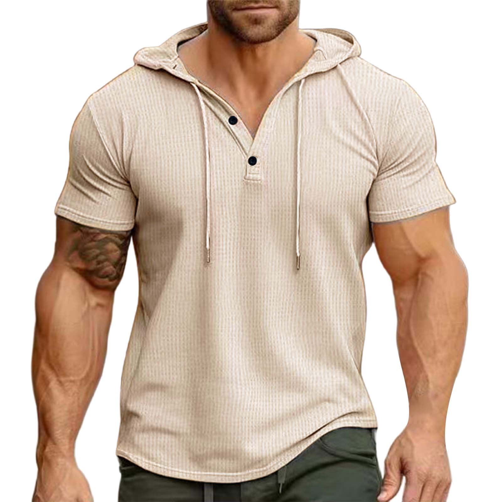FBMDBB Short Sleeve Hoodie for Men Workout Muscle Slim Fit Athletic ...