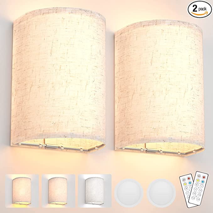 FBQNOX 2 Pack of Wall Lamps, Battery Wall Sconces Rechargeable Dimmable ...