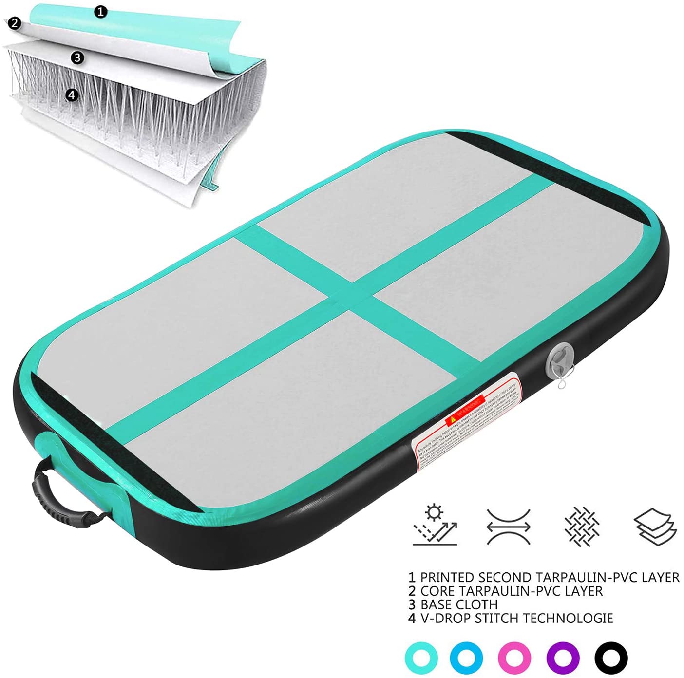 FBSPORT Inflatable Air Gymnastics Mat Training Mats 24"x39.4" Air Block ...