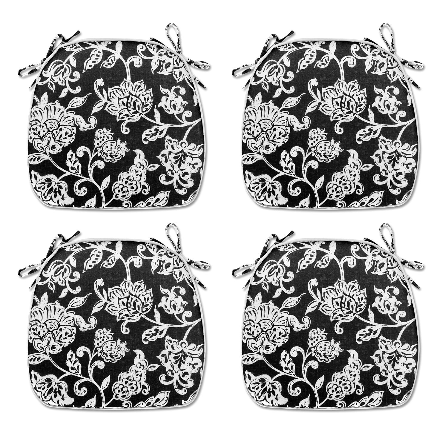 FBTS Prime 16x17 inch All-Weather Black Floral Outdoor Seat Pads, Pack ...