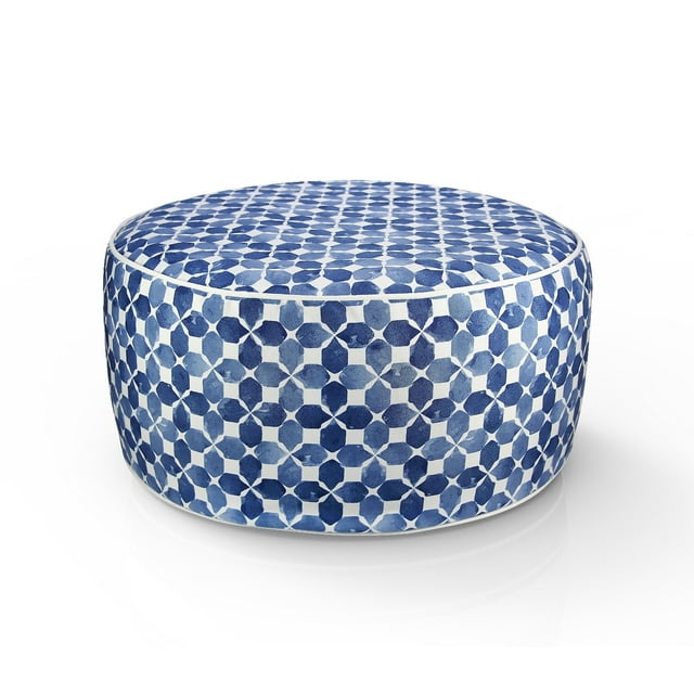 FBTS Prime 21x21x9 inch Round Blue Geometric Fabric Indoor Outdoor ...