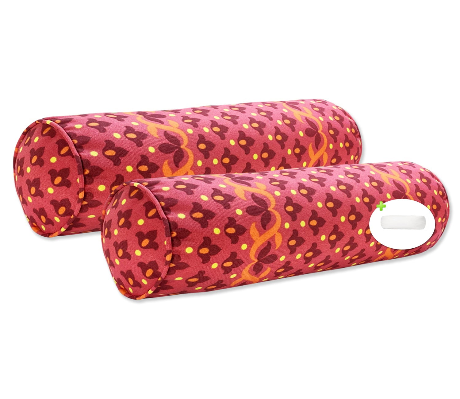 FBTS Prime Throw Bolster Pillows Set of 2 Red Geometric Round 20x6 Inch ...