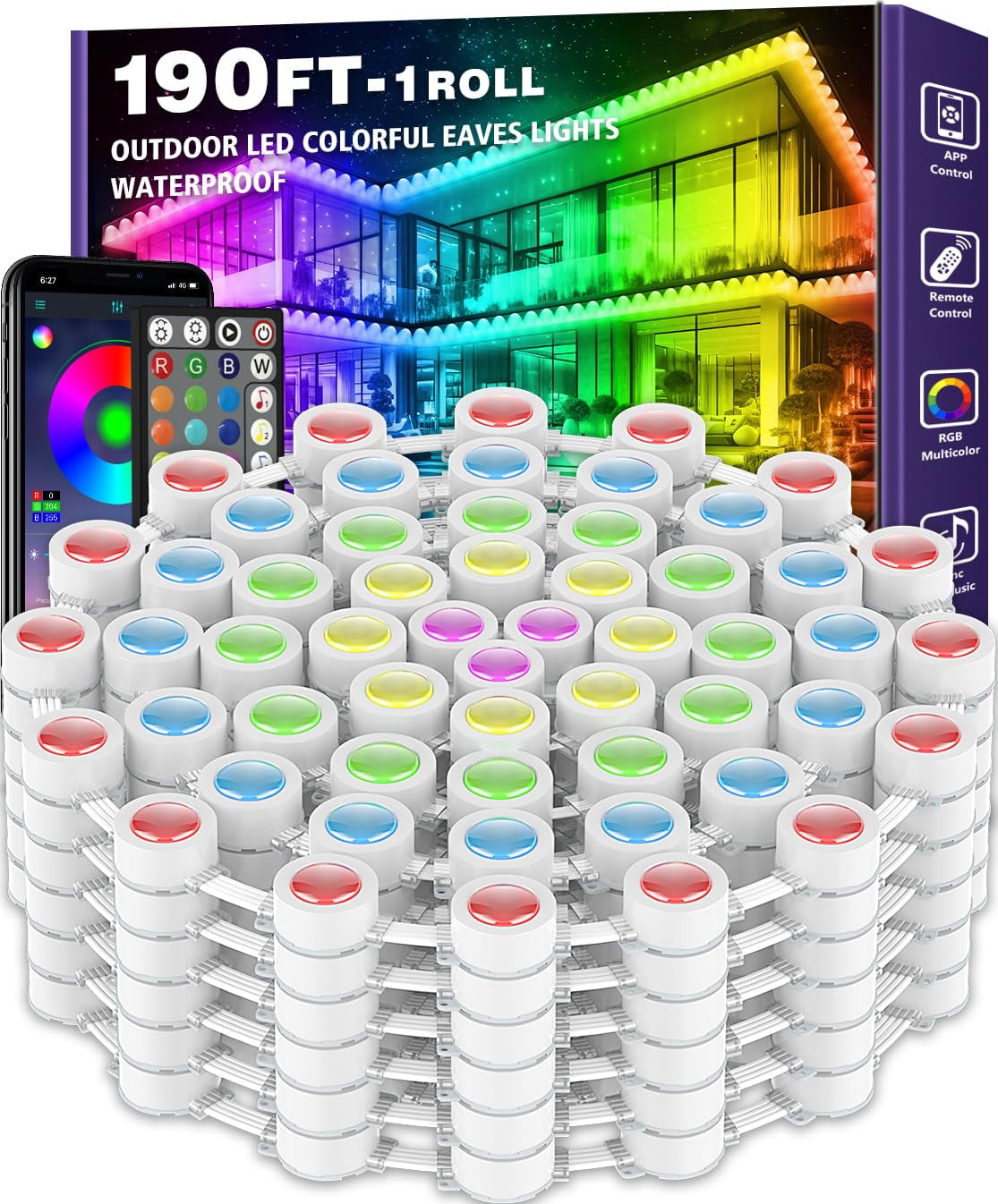 FBZ 190FT Permanent Outdoor RGB Lights - IP67 Waterproof with Smart App ...