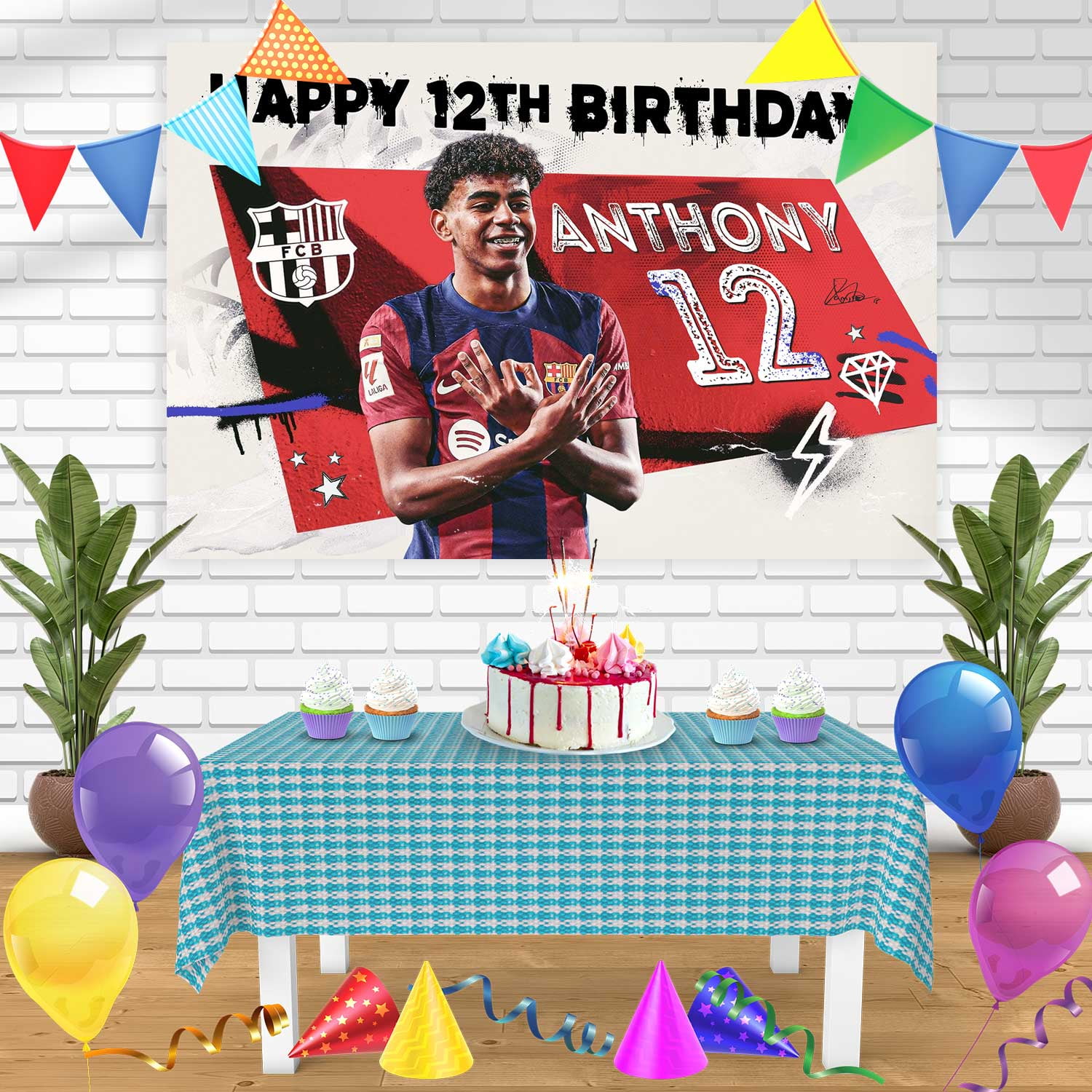 FC Barcelona Lamine Yamal Birthday Banner Personalized Party Backdrop ...