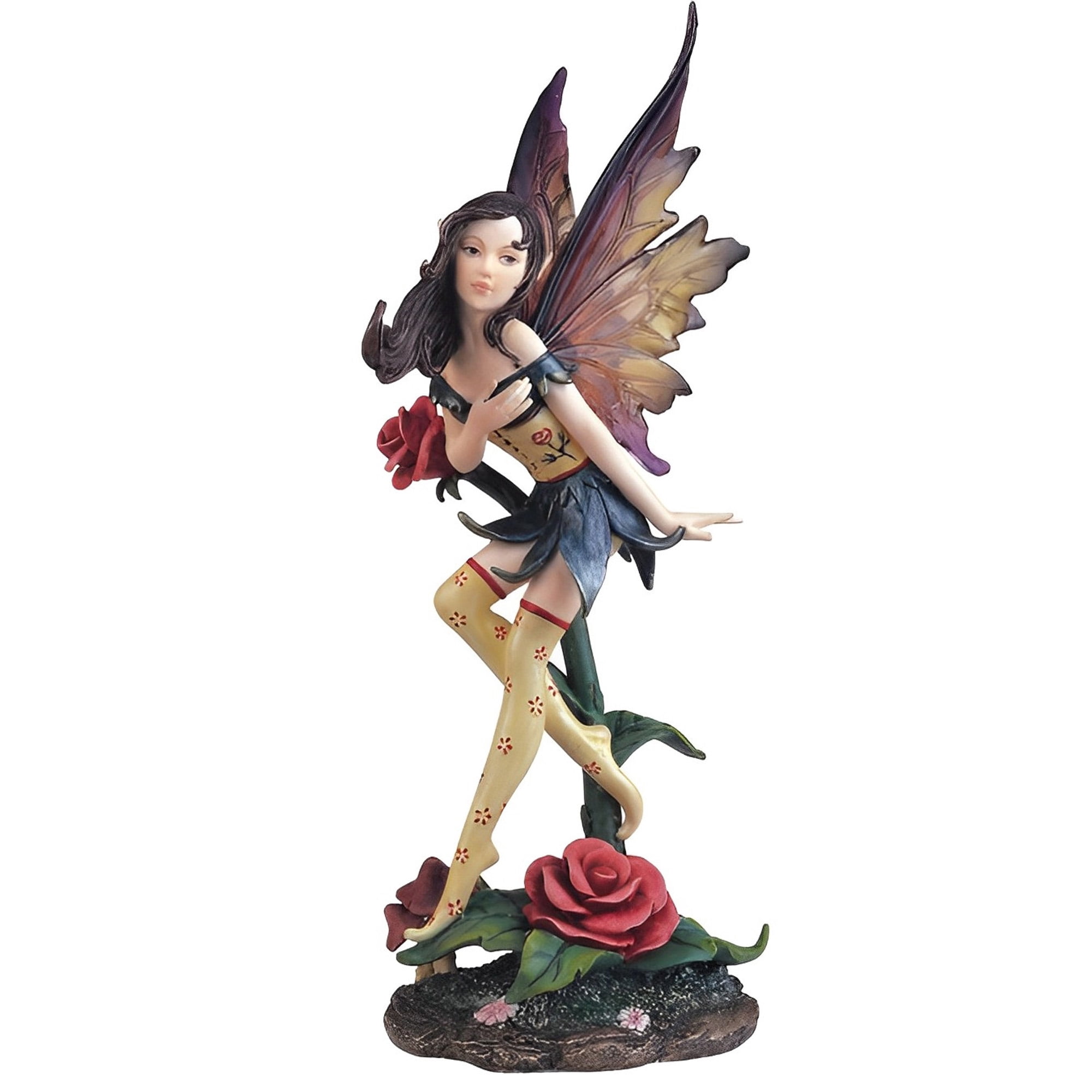 FC Design 10"H Blue/Yellow Fairy with Roses and Clear Wings Figurine ...