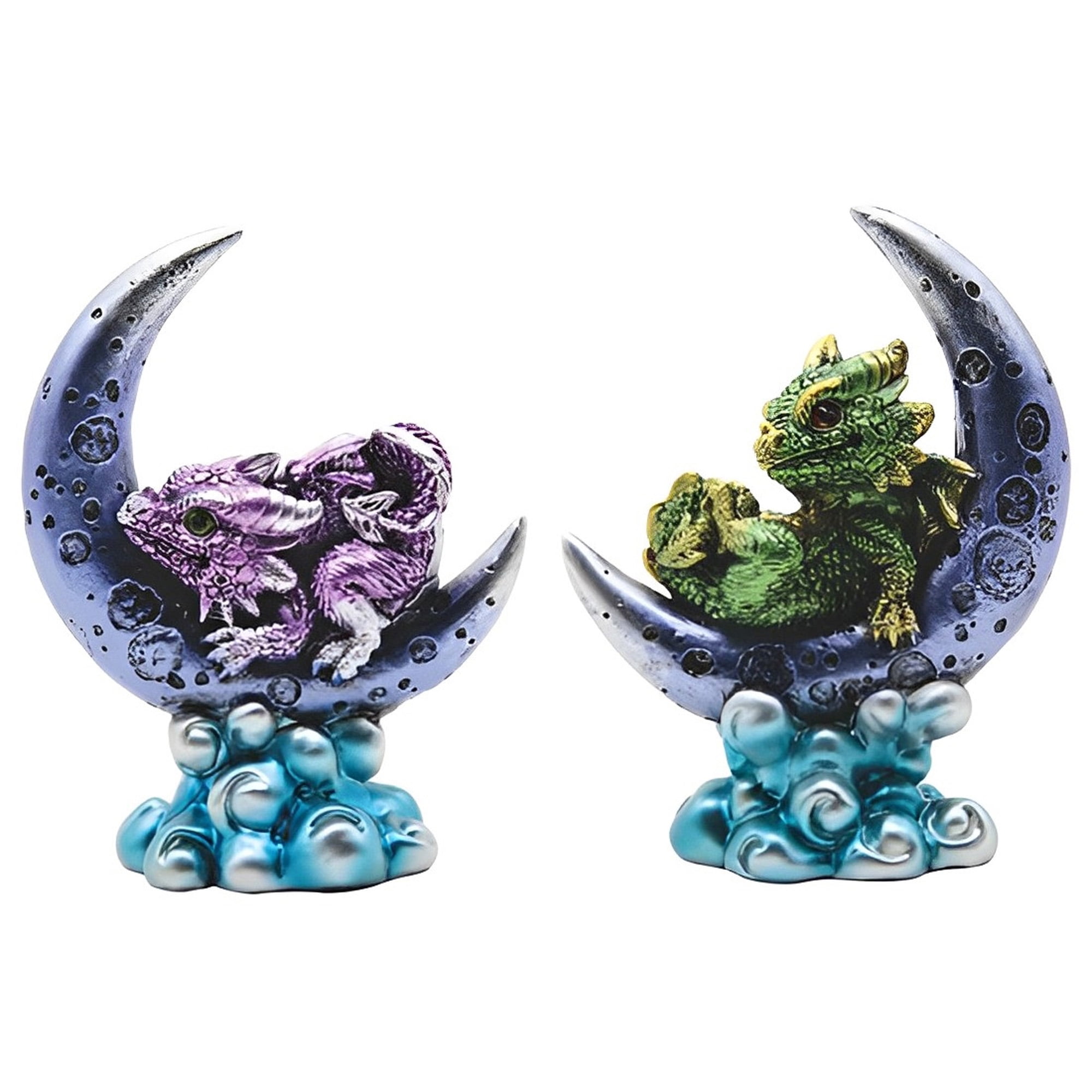 FC Design 2-PC Set 4"H Green & Purple Twin Dragon Brothers on Moons ...