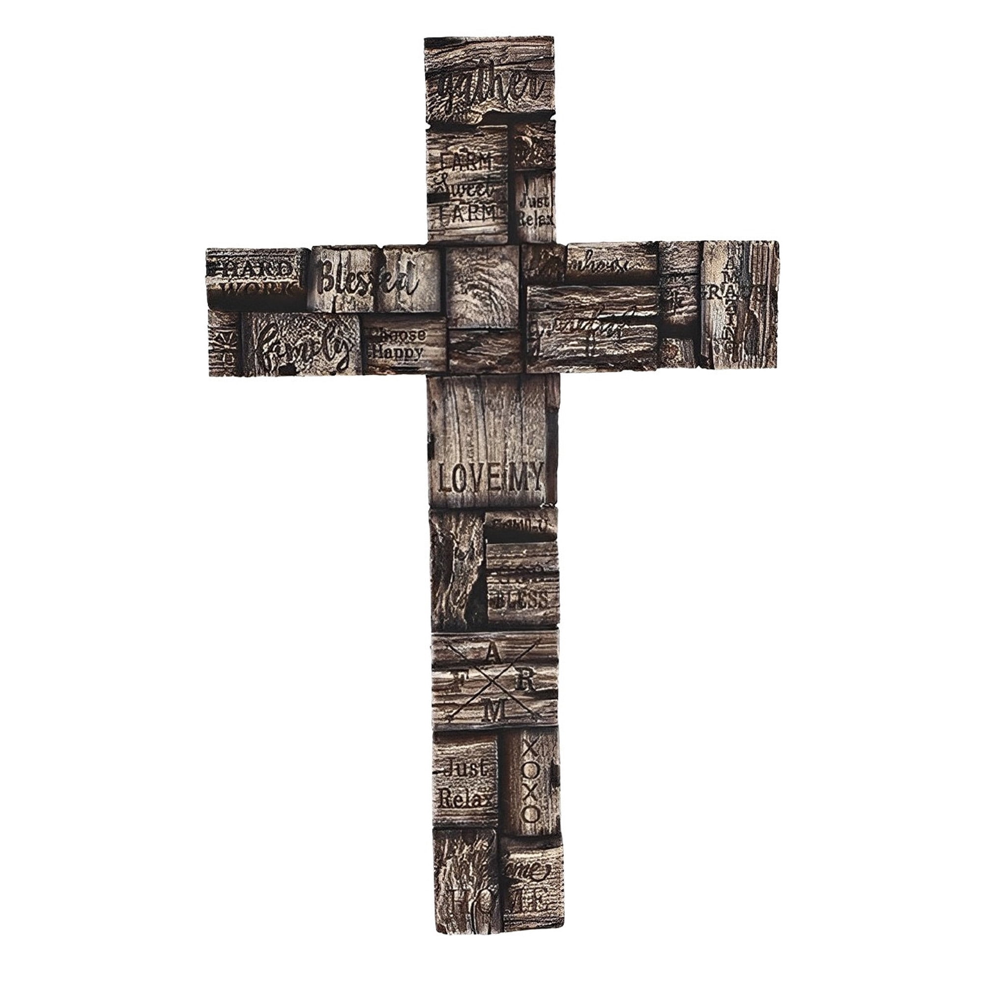 FC Design 21"H Woodlike Cross with Worlds Wall Plaque Wall Holy Statue ...