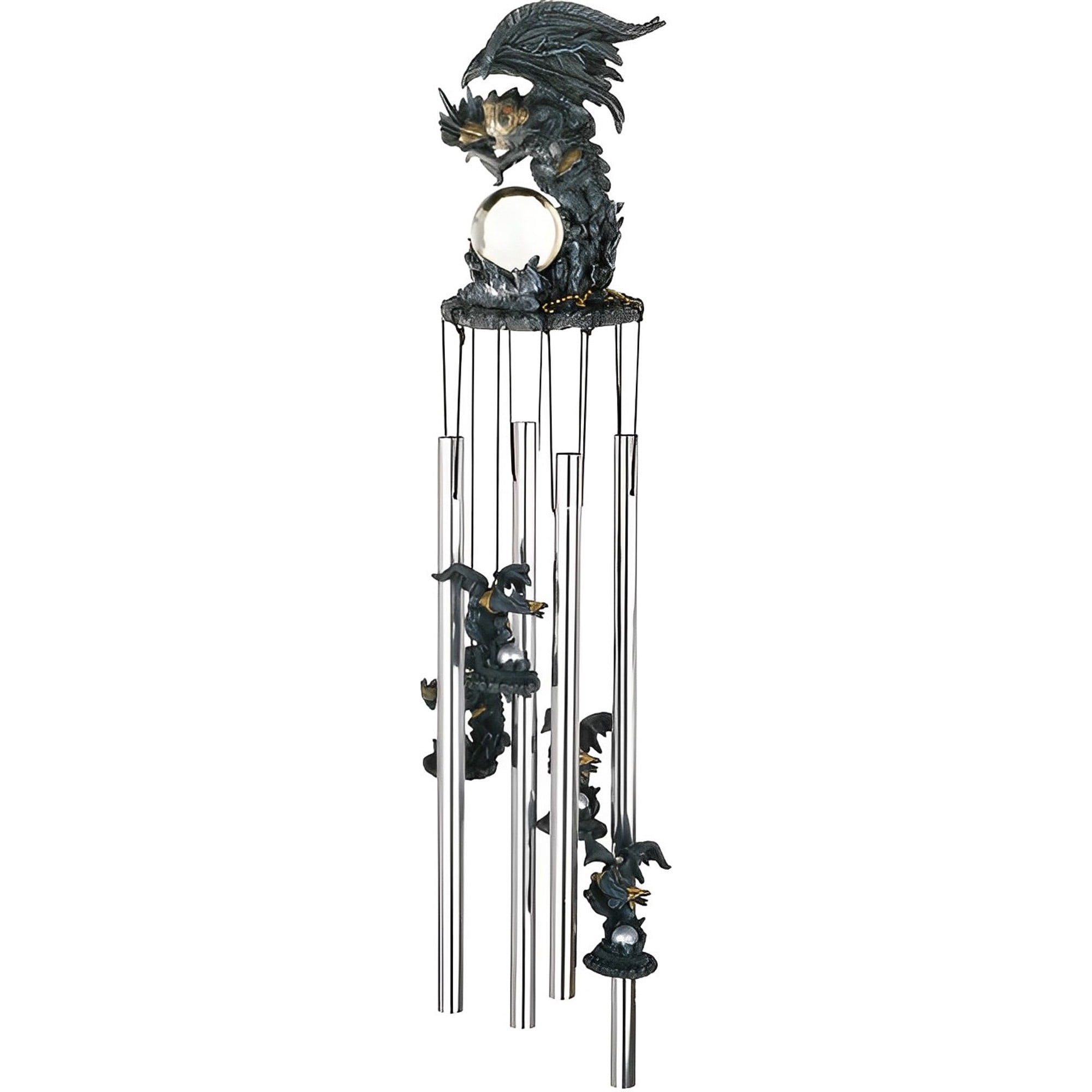 FC Design 23" Long Black Dragon with Faux Crystal Round Top Wind Chime ...