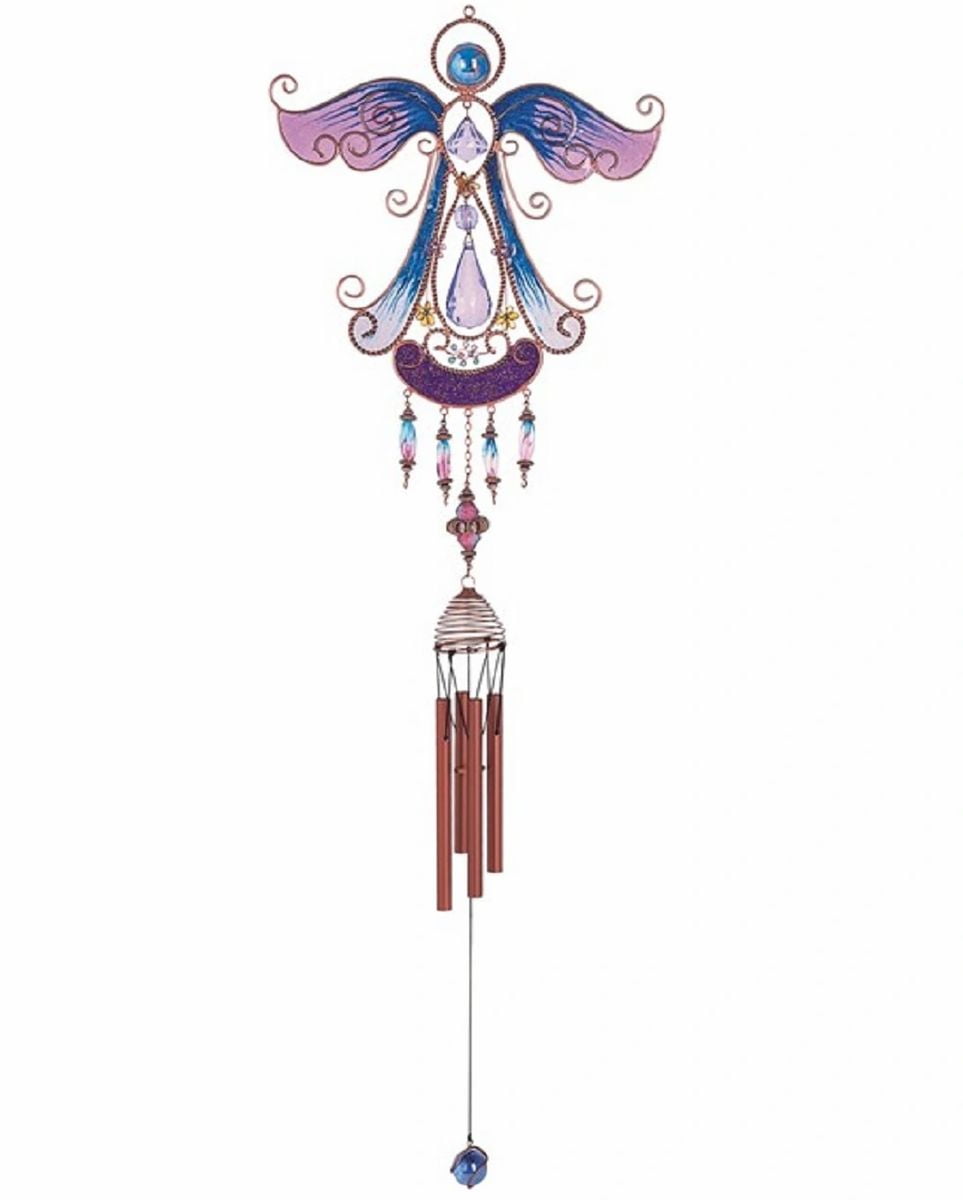 FC Design 33" Long Purple Angel Copper and Gem Wind Chime Garden Patio ...