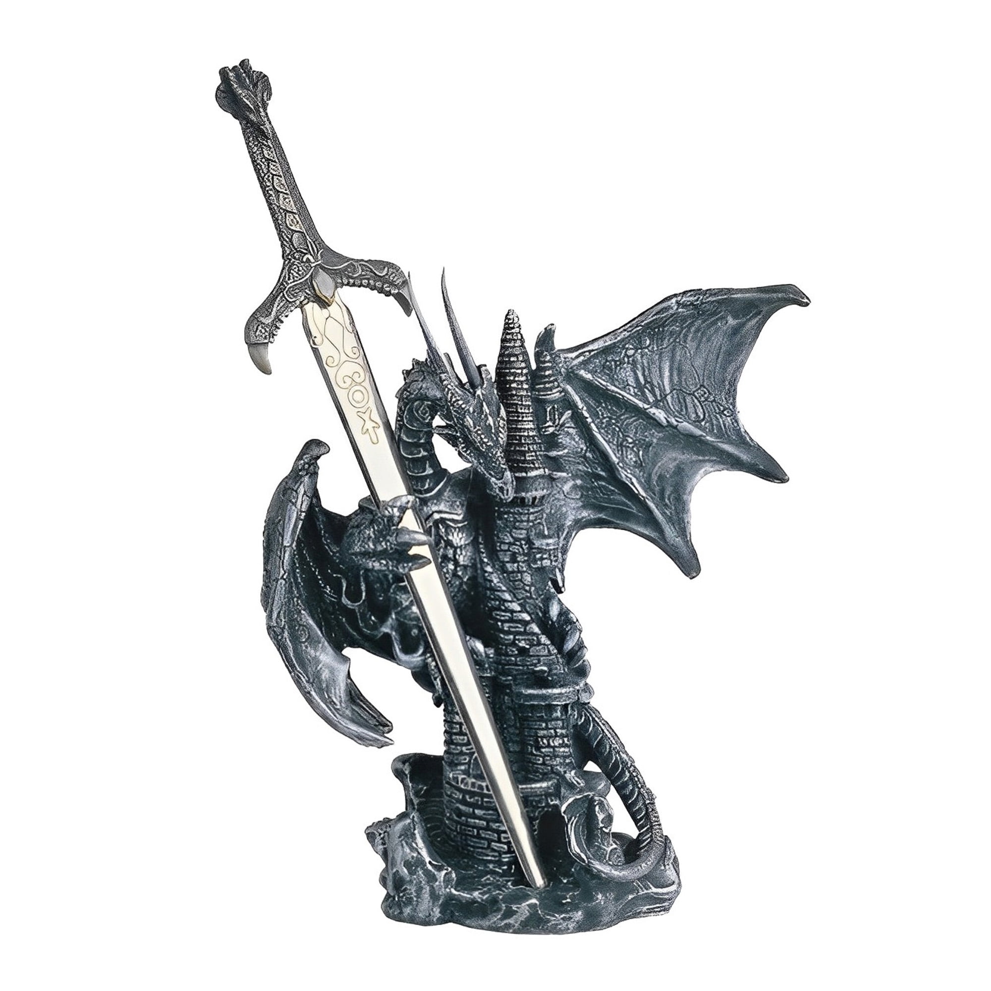 FC Design 5"H Medieval Silver Dragon on Castle with Sword Figurine ...