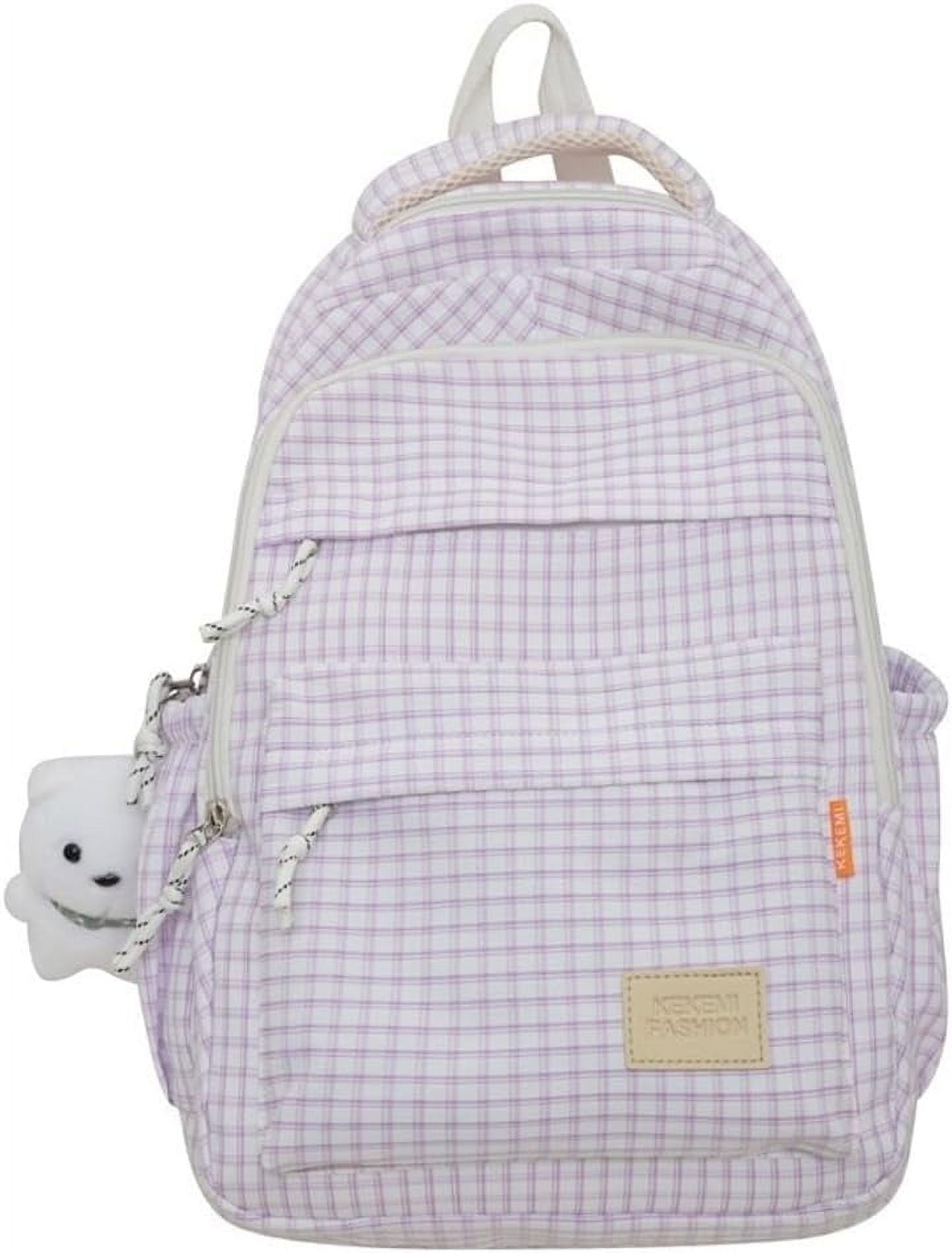 FC-Preppy Backpack with Plushies Japanese Plaid Preppy Backpack Cute ...